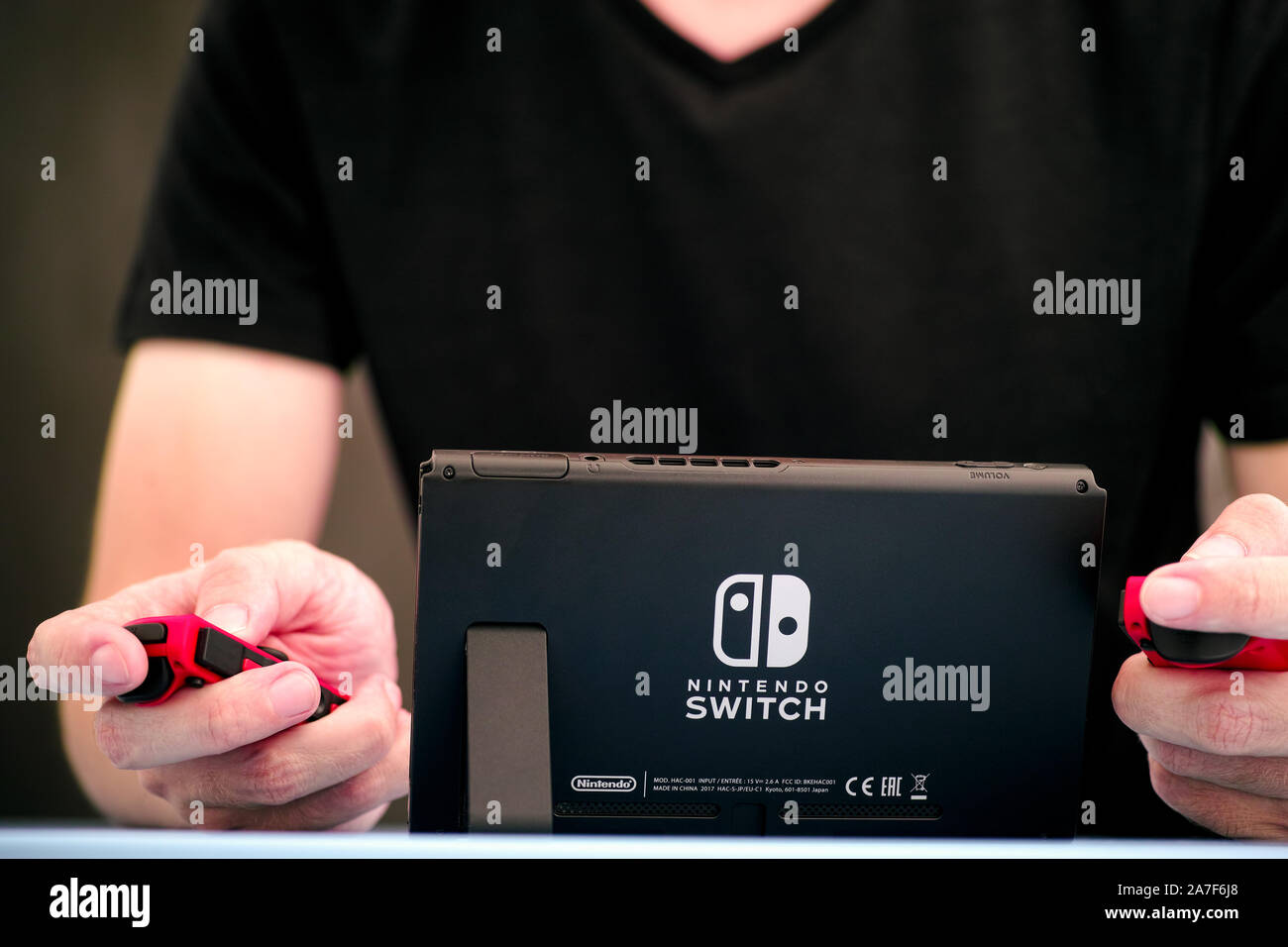 Tambov, Russian Federation - September 07, 2019 Man playing Nintendo ...