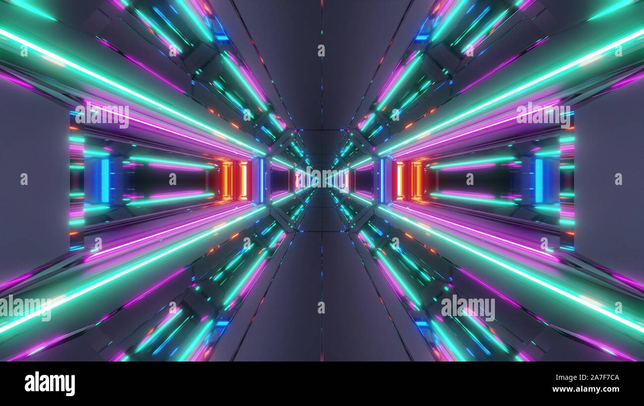 bright clean futuristic scifi space galaxy hangar tunnel corridor with ...