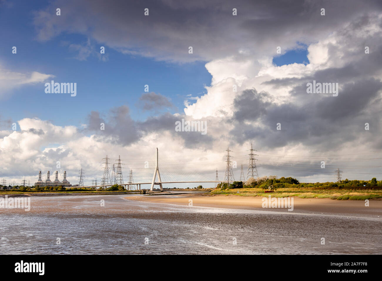 Suspension bridge over the river Dee at Queensferry, Deeside, North ...