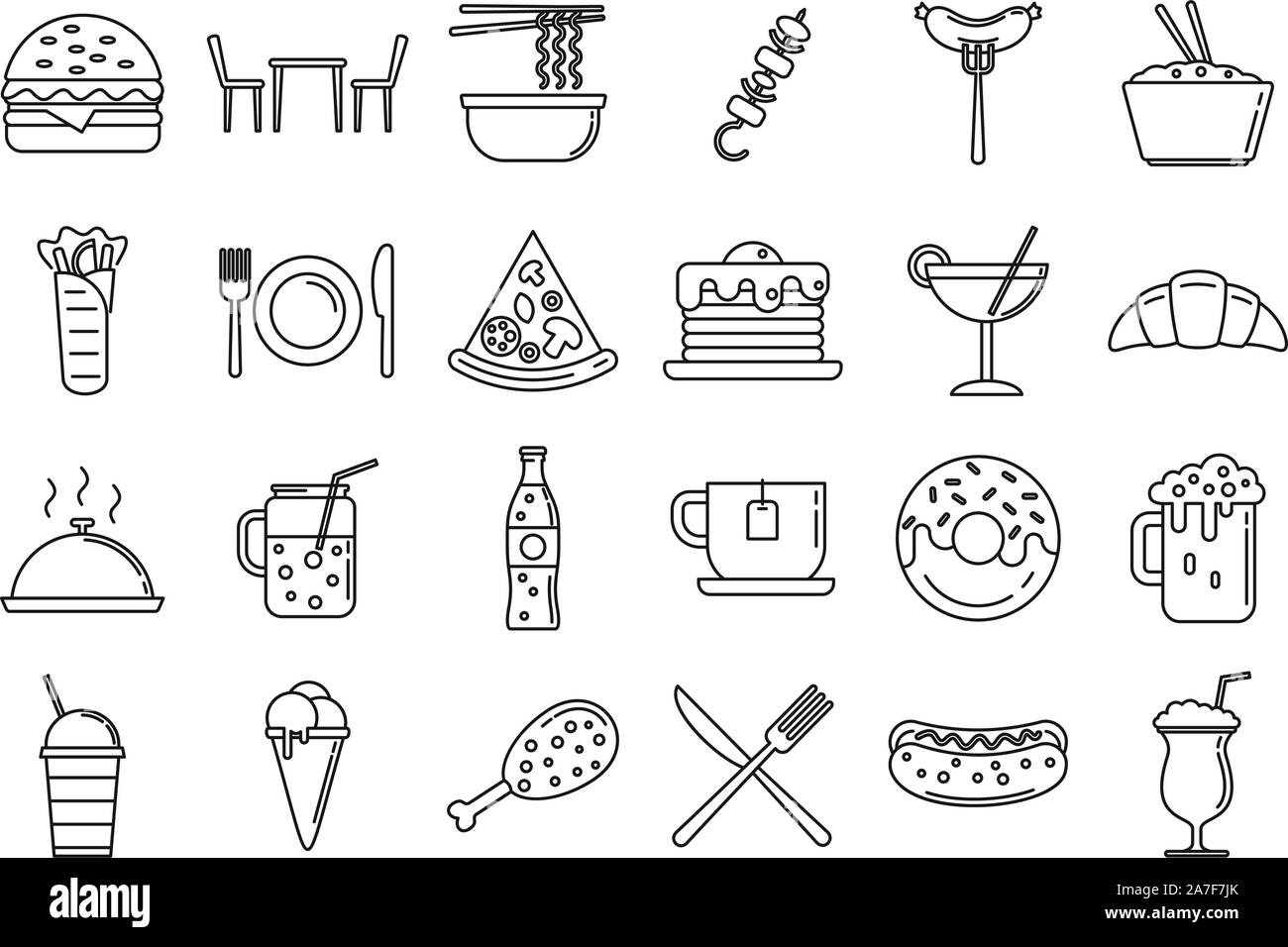 Festival food courts icons set. Outline set of festival food courts ...