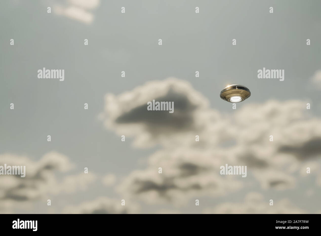 unidentified flying object floating in the sky 3d illustration Stock ...