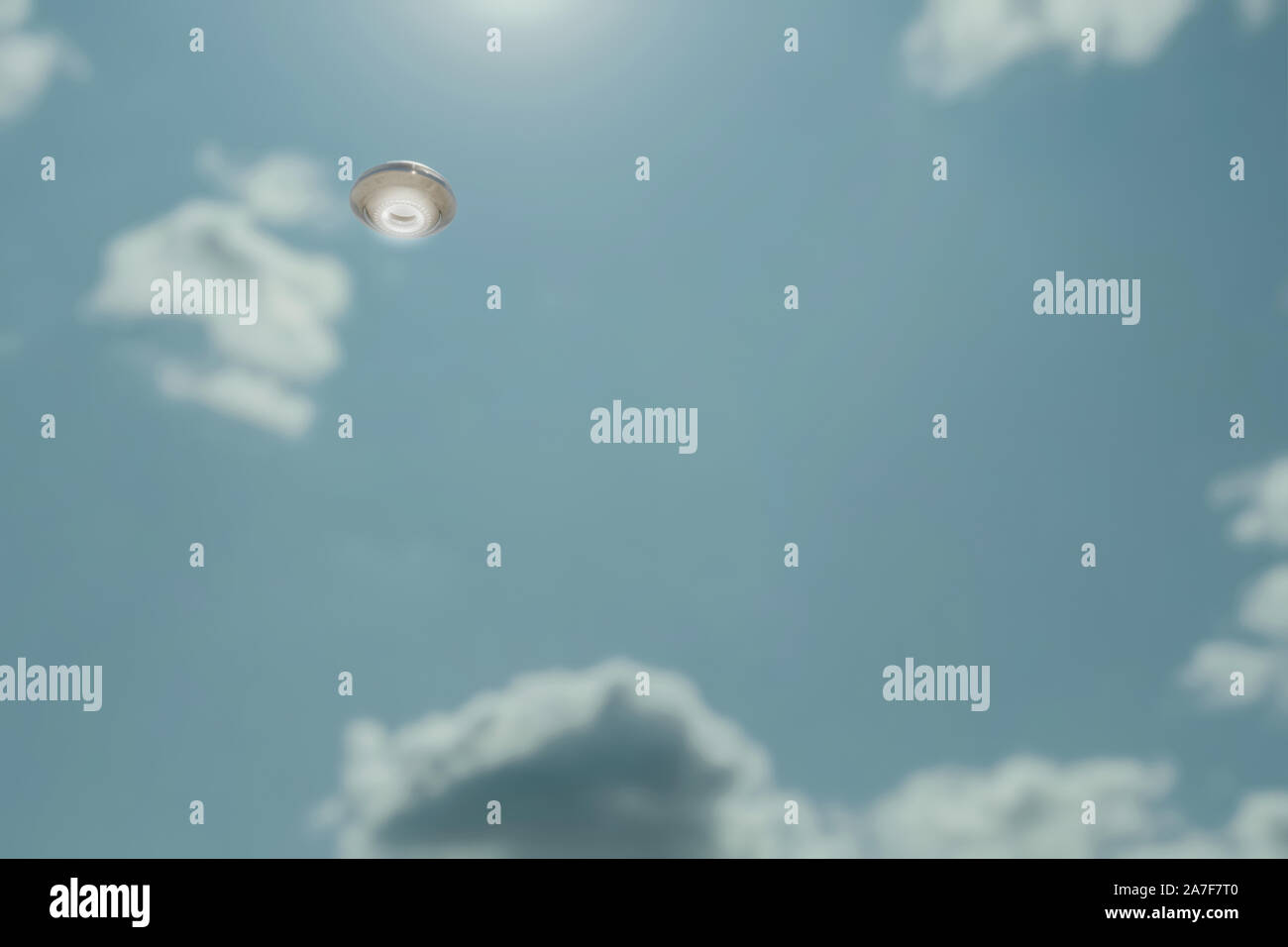 unidentified flying object floating in the sky 3d illustration Stock ...