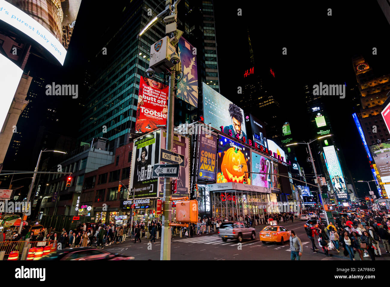 Times Square, a busy and crowded intersection in Manhattan, with many ...