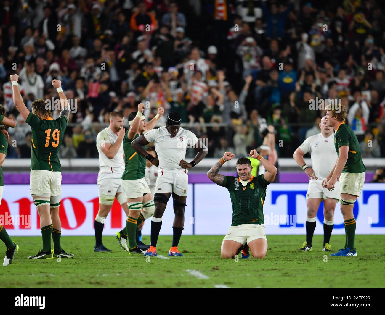 South Africa's Malcolm Marx celebrates at the final whistle during the ...