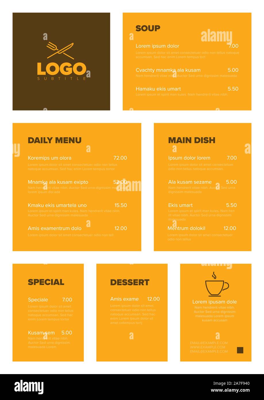 Modern pastel light flat minimalistic vertical restaurant menu template ...