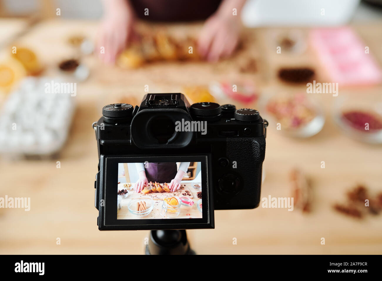 Home camera during video recording of master class of soap making Stock ...