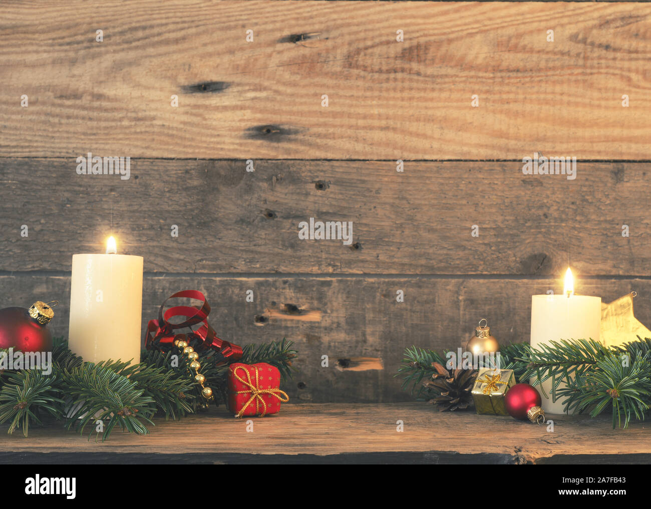 Second Advent candle, Christmas background with two Advent candles on a ...