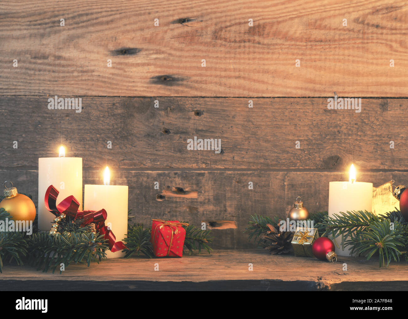 Third Advent candle, Christmas background with three Advent candles on ...