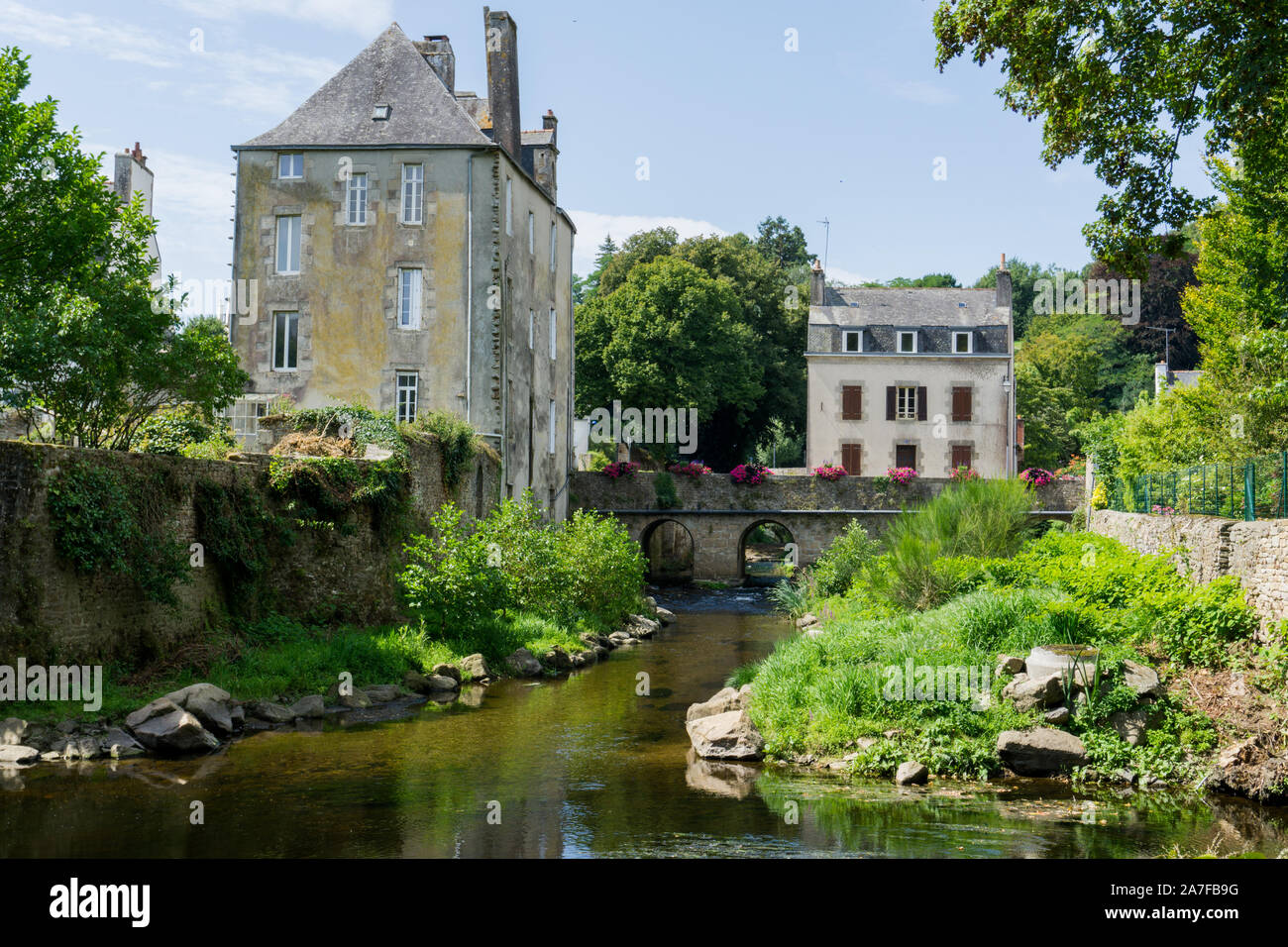 Quimperle, Finistere / France - 24 August 2019: the historic old town ...