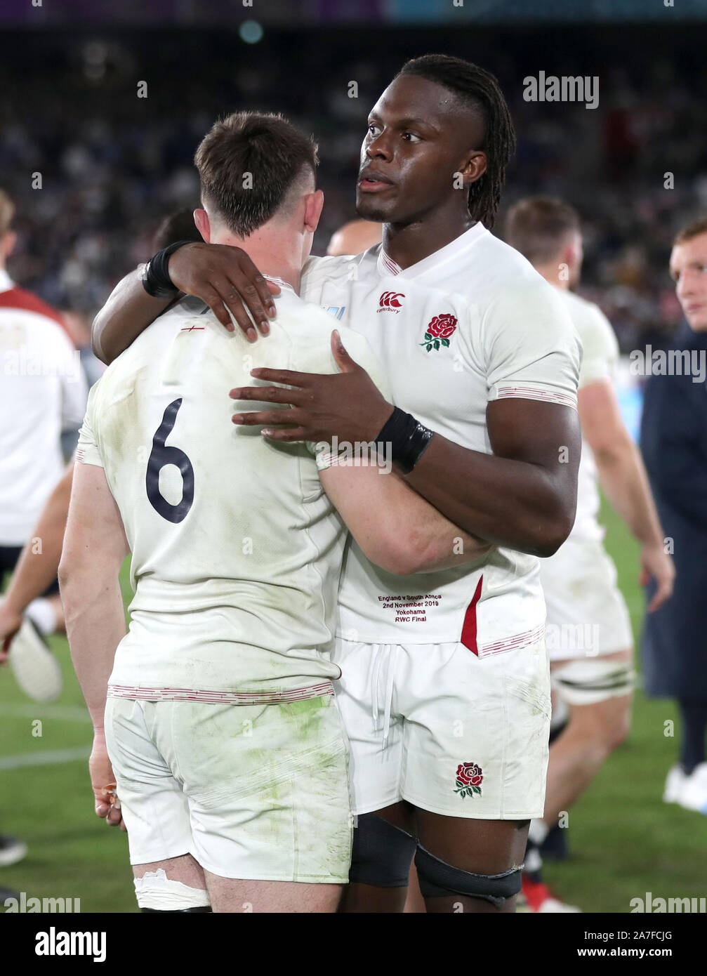 England's Tom Curry (left) and Maro Itoje react after the 2019 Rugby ...