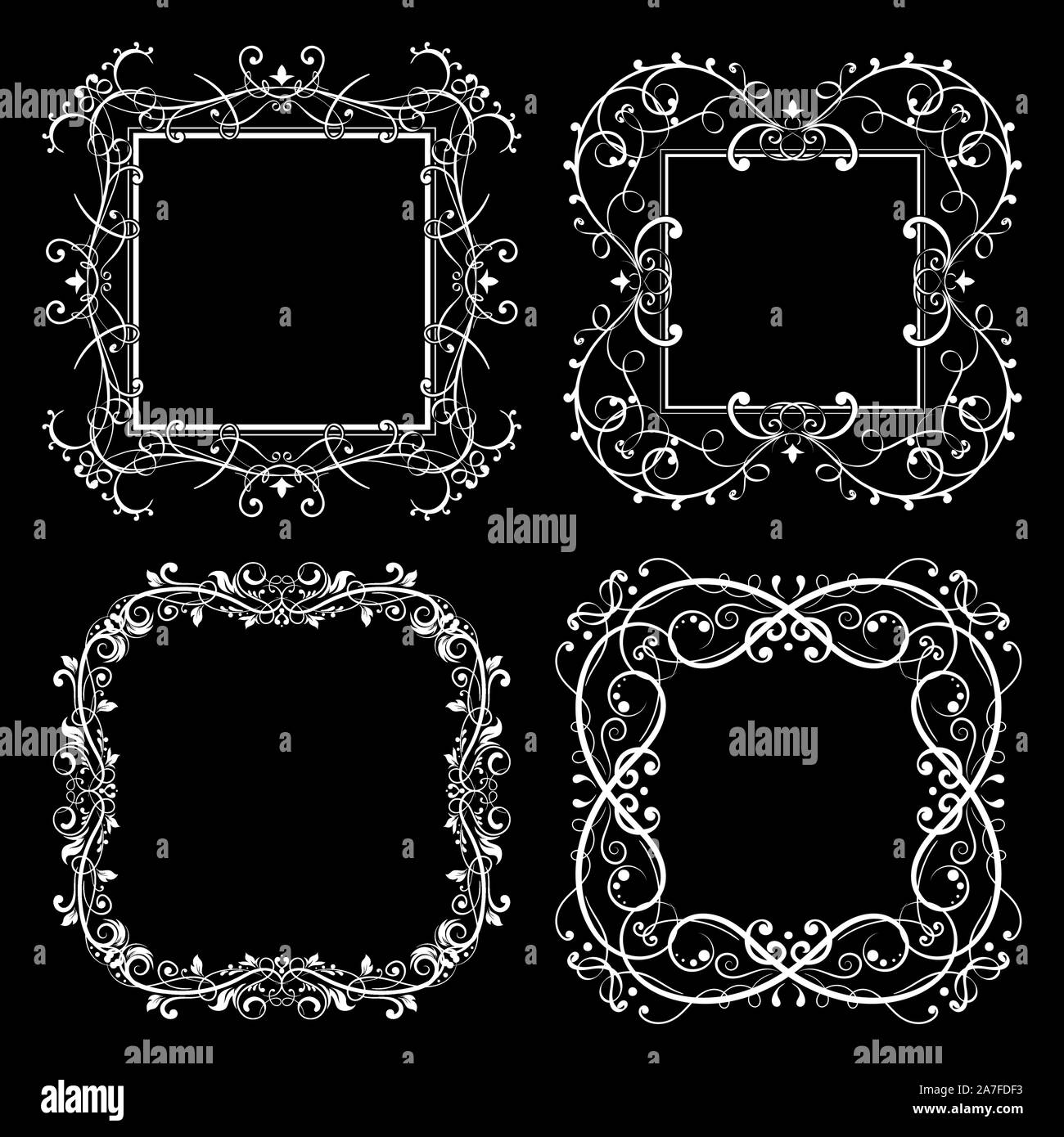 Floral frames set. Decorative square borders on black background Stock ...