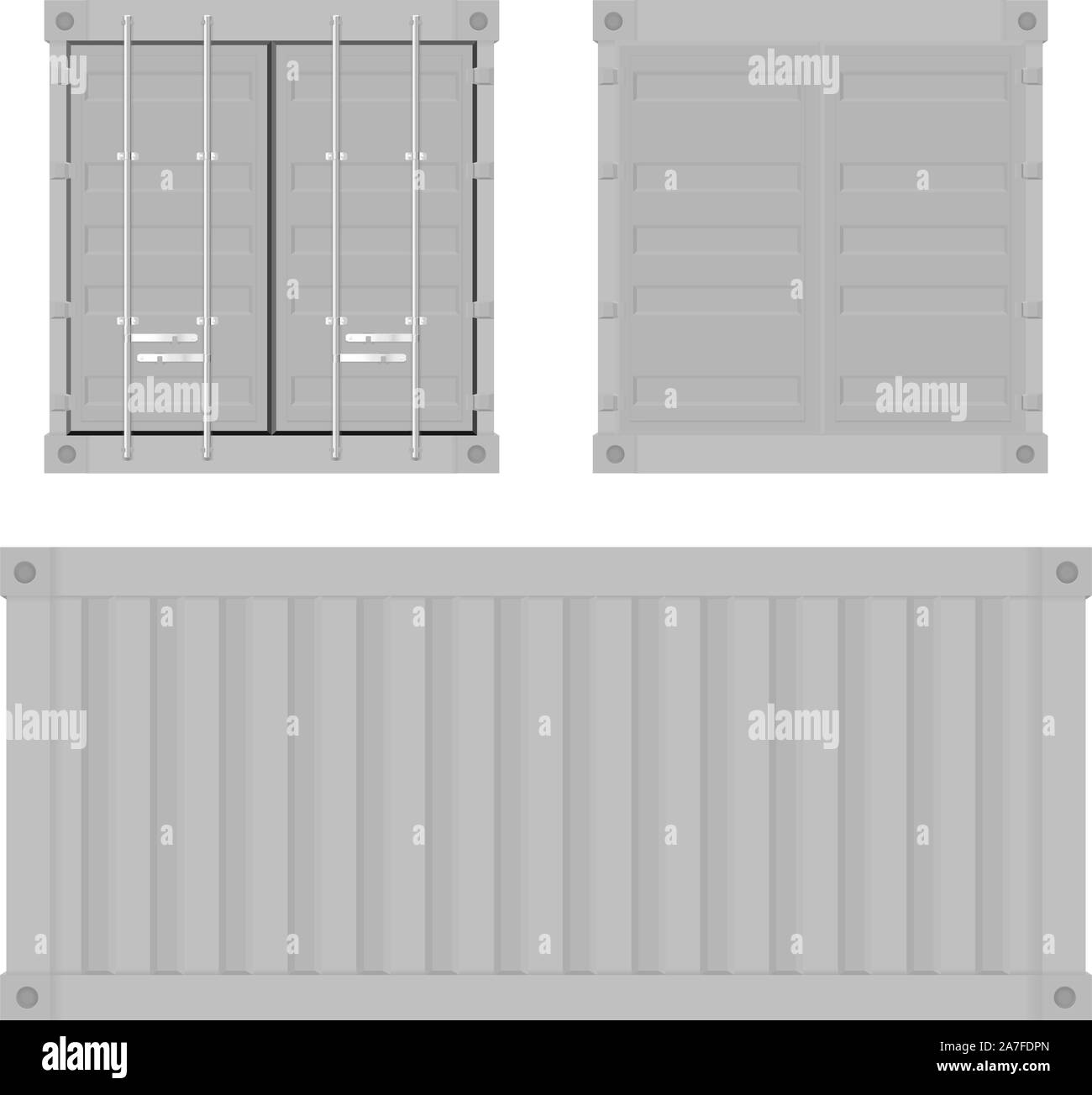 Gray shipping freight container. Front, back and side view Stock Vector ...
