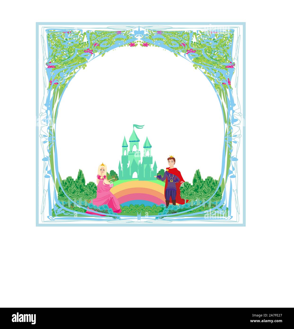 Beautiful prince and princess in the garden - frame Stock Vector Image ...