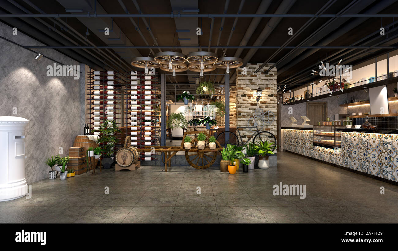3d render cafe restaurant interior Stock Photo - Alamy