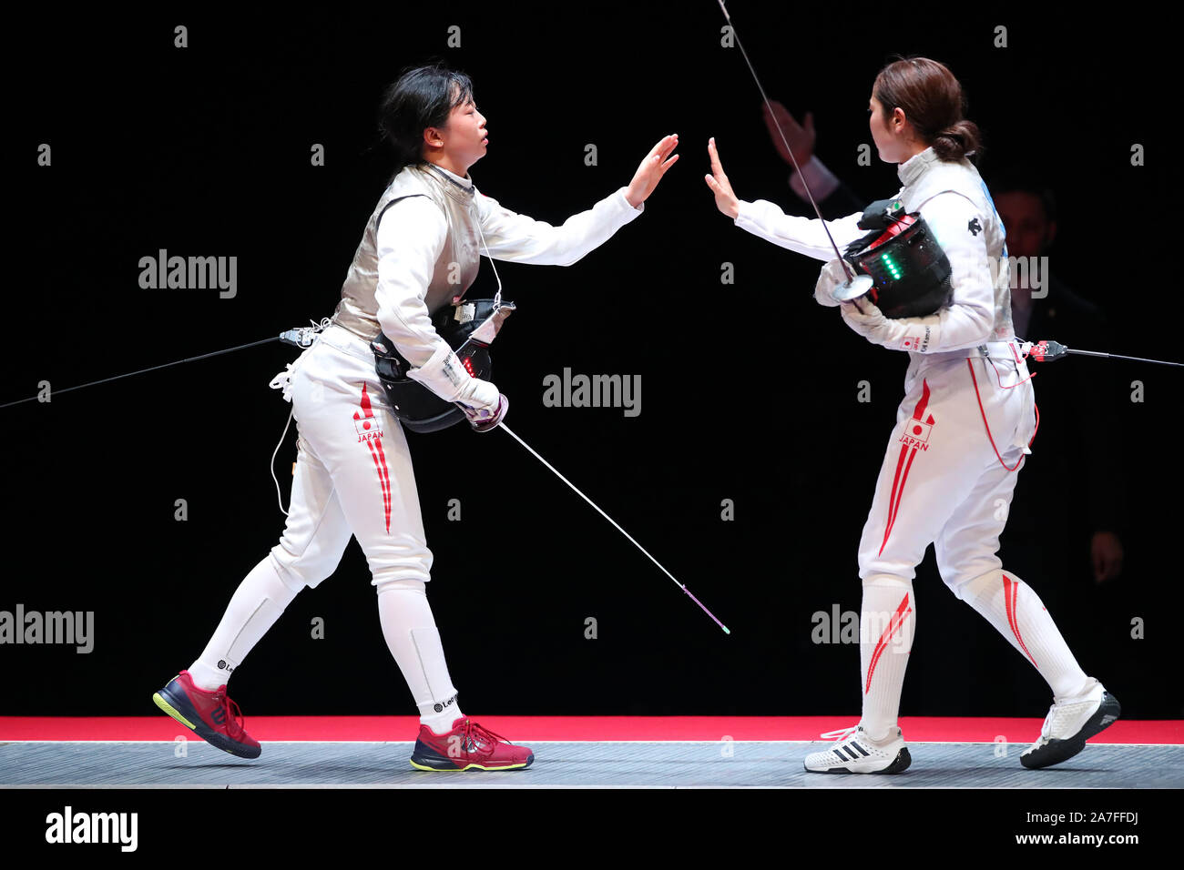 Line Cube Shibuya, Tokyo, Japan. 2nd Nov, 2019. (L to R) Sumire Tsuji ...