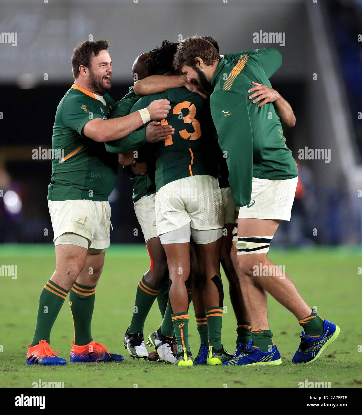 South Africa players celebrate winning after the final whistle of the ...