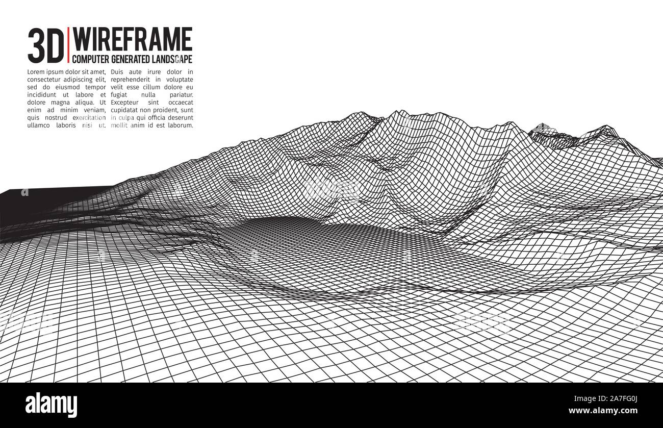 Abstract vector landscape background. Cyberspace landscape grid. 3d ...