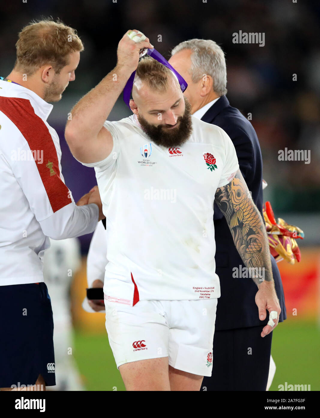 England's Joe Marler with his runners up medal after the 2019 Rugby ...