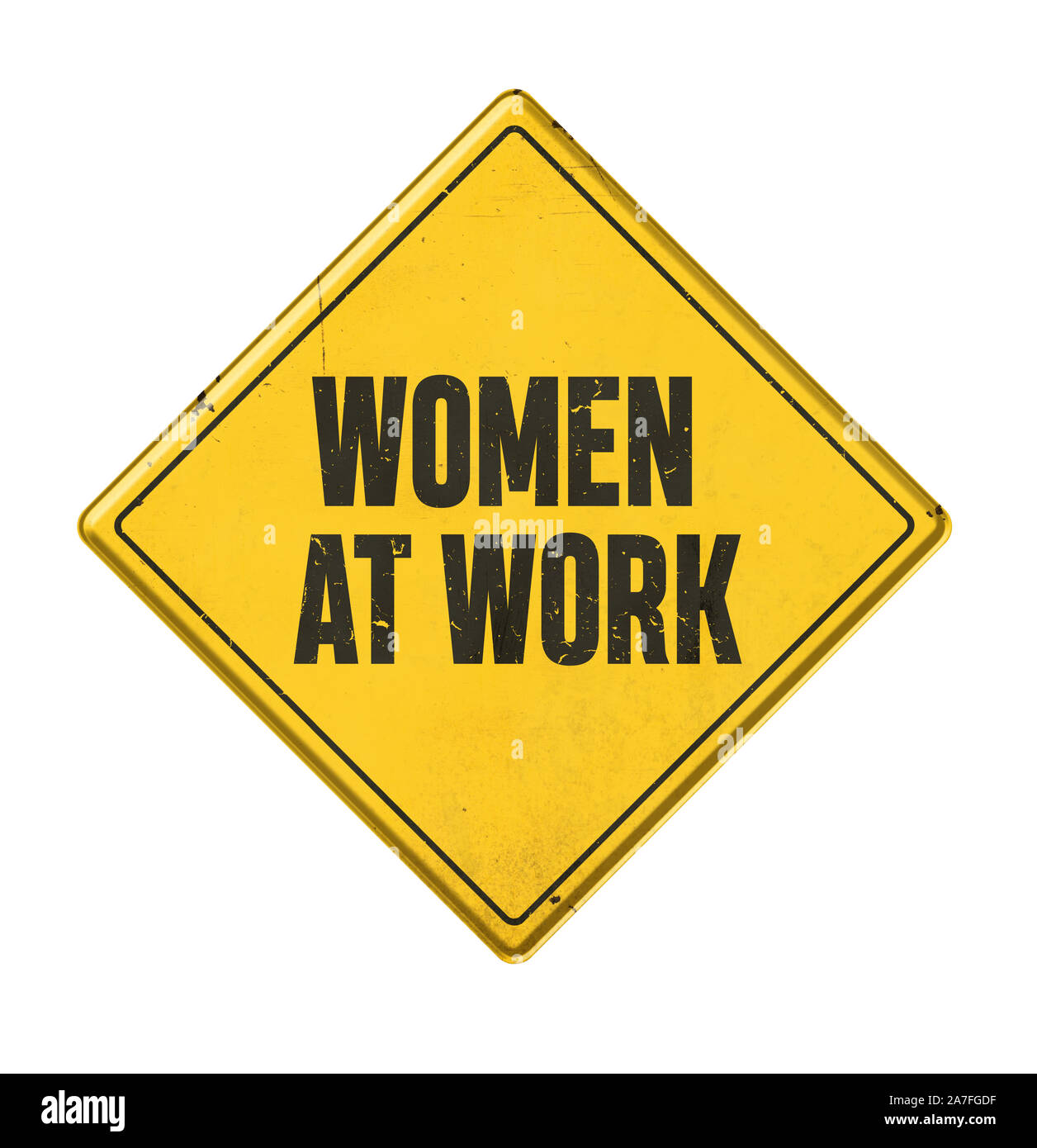 Yellow sign on a white background - Women at work Stock Photo - Alamy