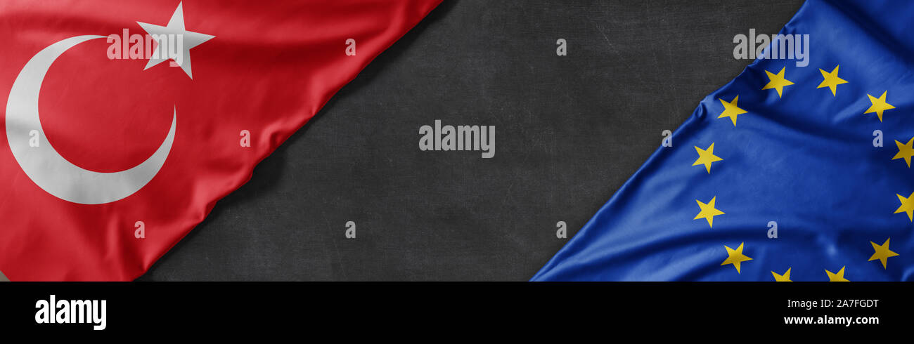 Flags of Turkey and the European Union with copy space Stock Photo - Alamy