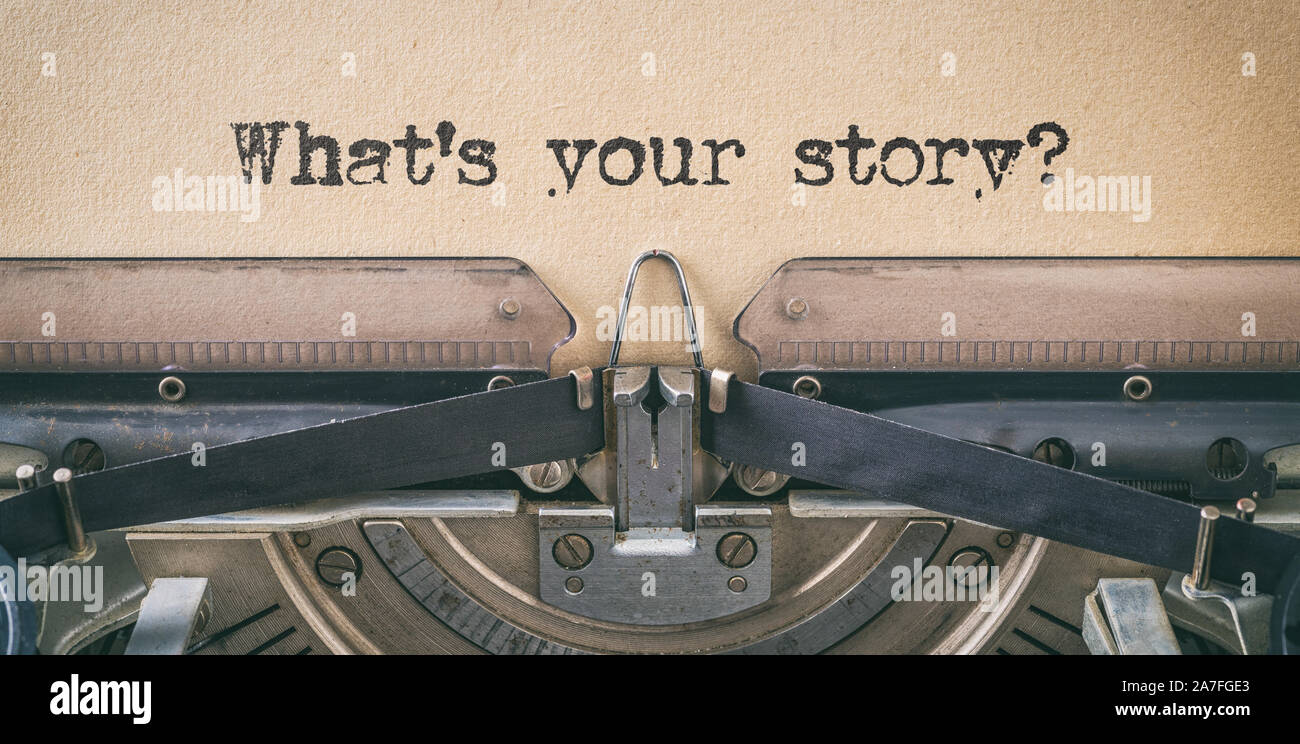 Text written with a vintage typewriter - What's your story Stock Photo ...