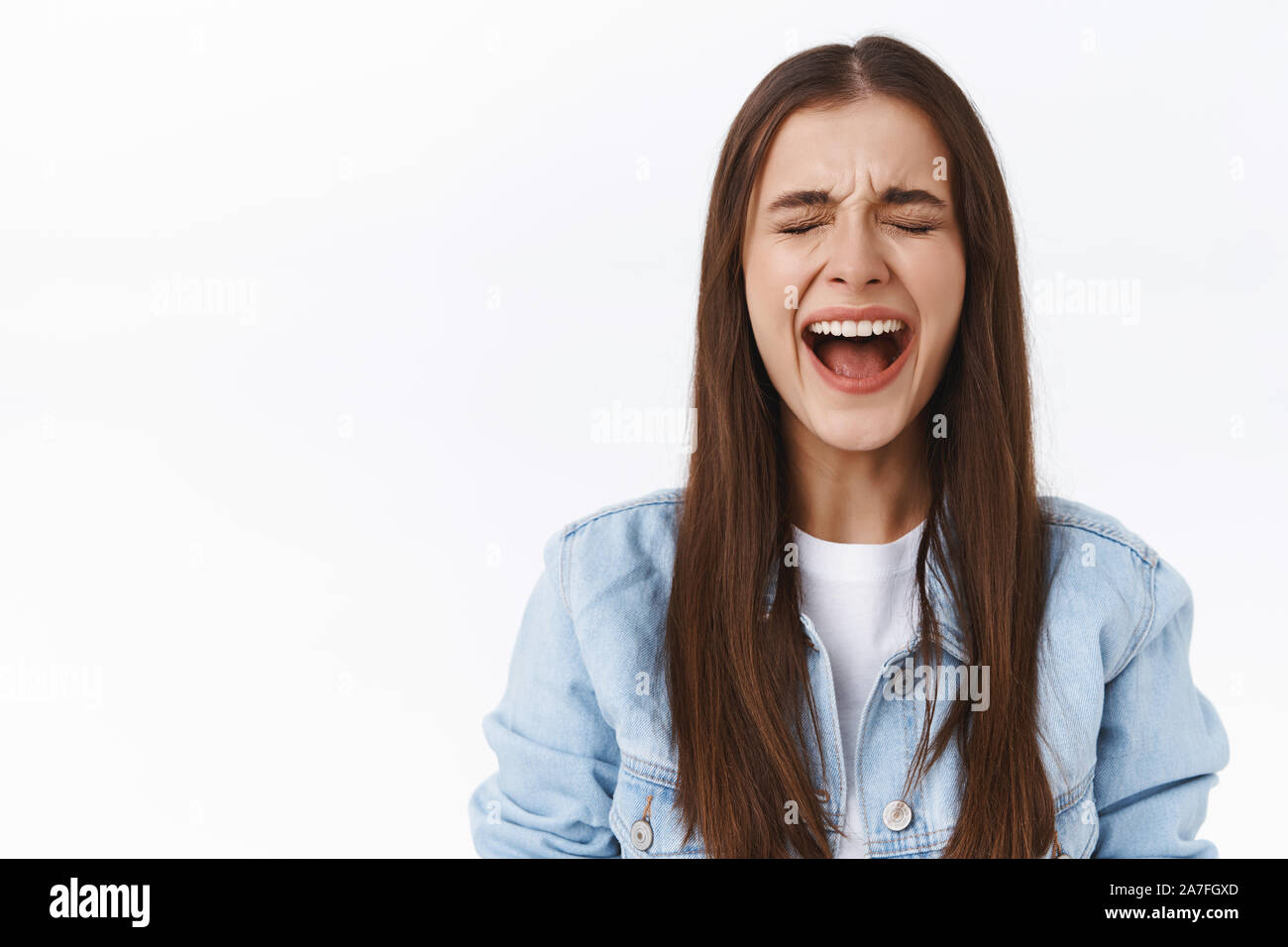 Miserbale upset and depressed pretty brunette girl, crying her heart ...