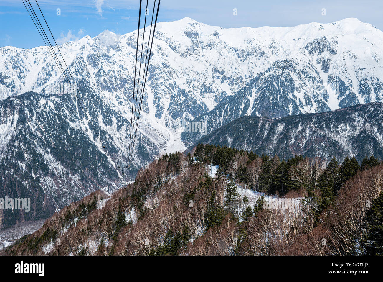 Takayama, Japan Mountain snow with high angle view on Shinhotaka ...