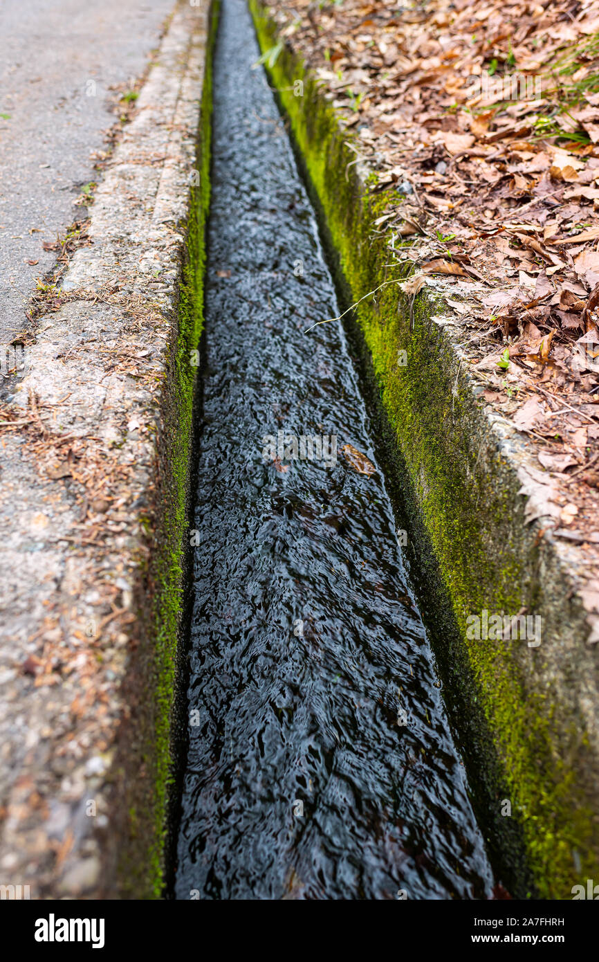 Small gutters river stream along road in Okuhida villages in Gifu ...