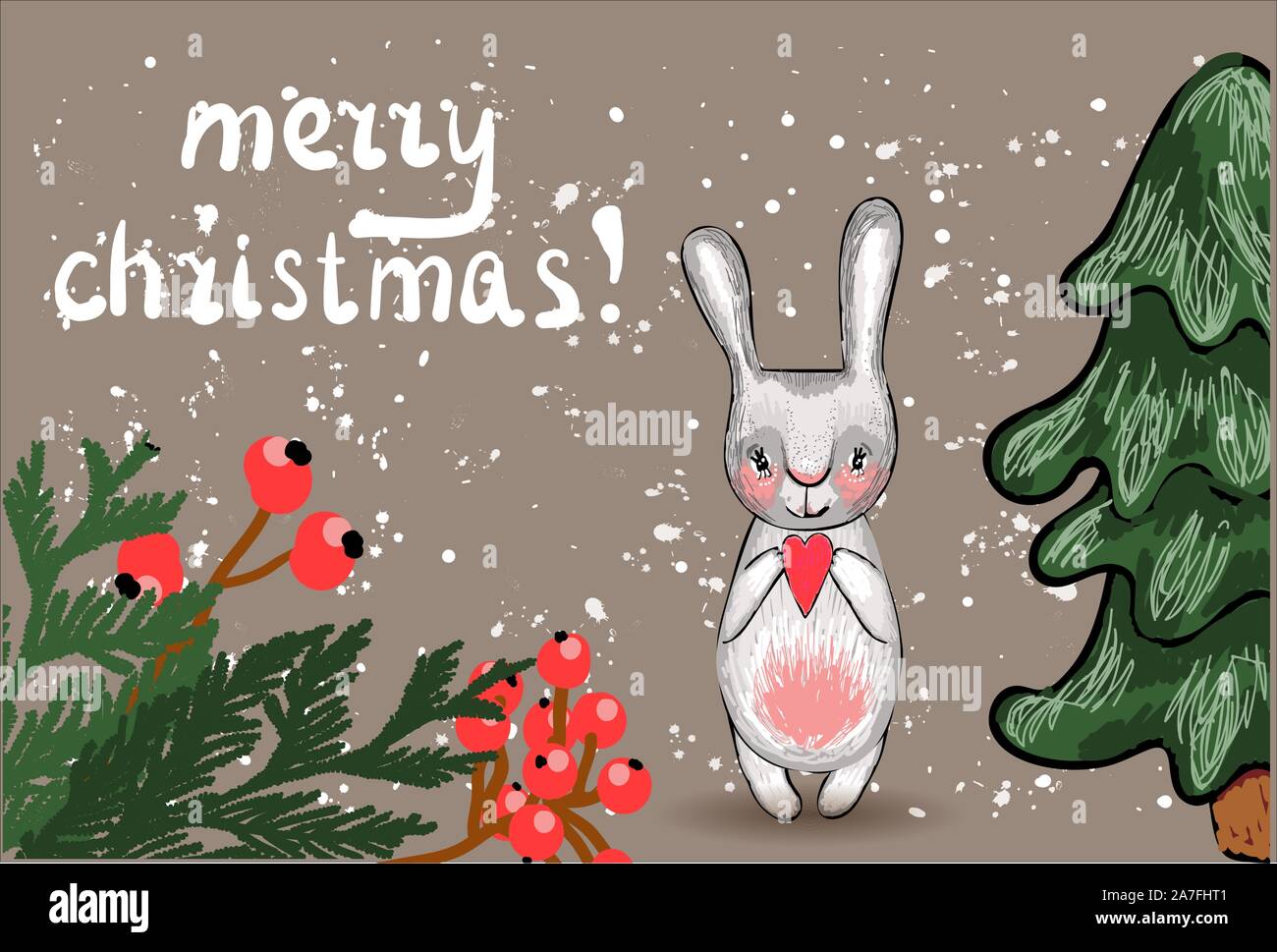 Vintage bunny christmas card Stock Vector Images - Alamy