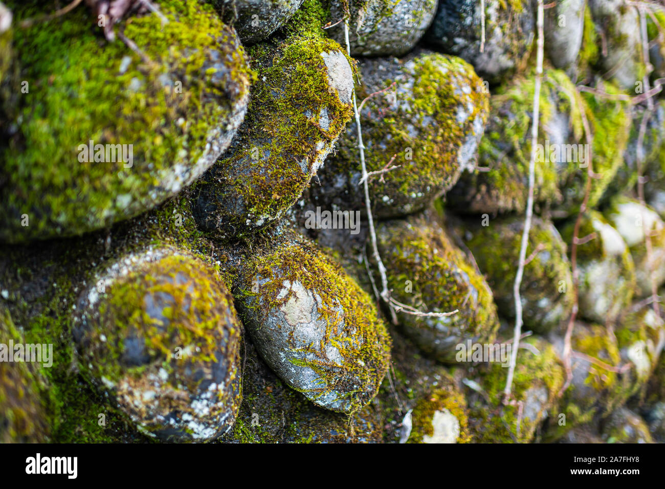 Abstract closeup texture of stone wall in Okuhida villages near ...
