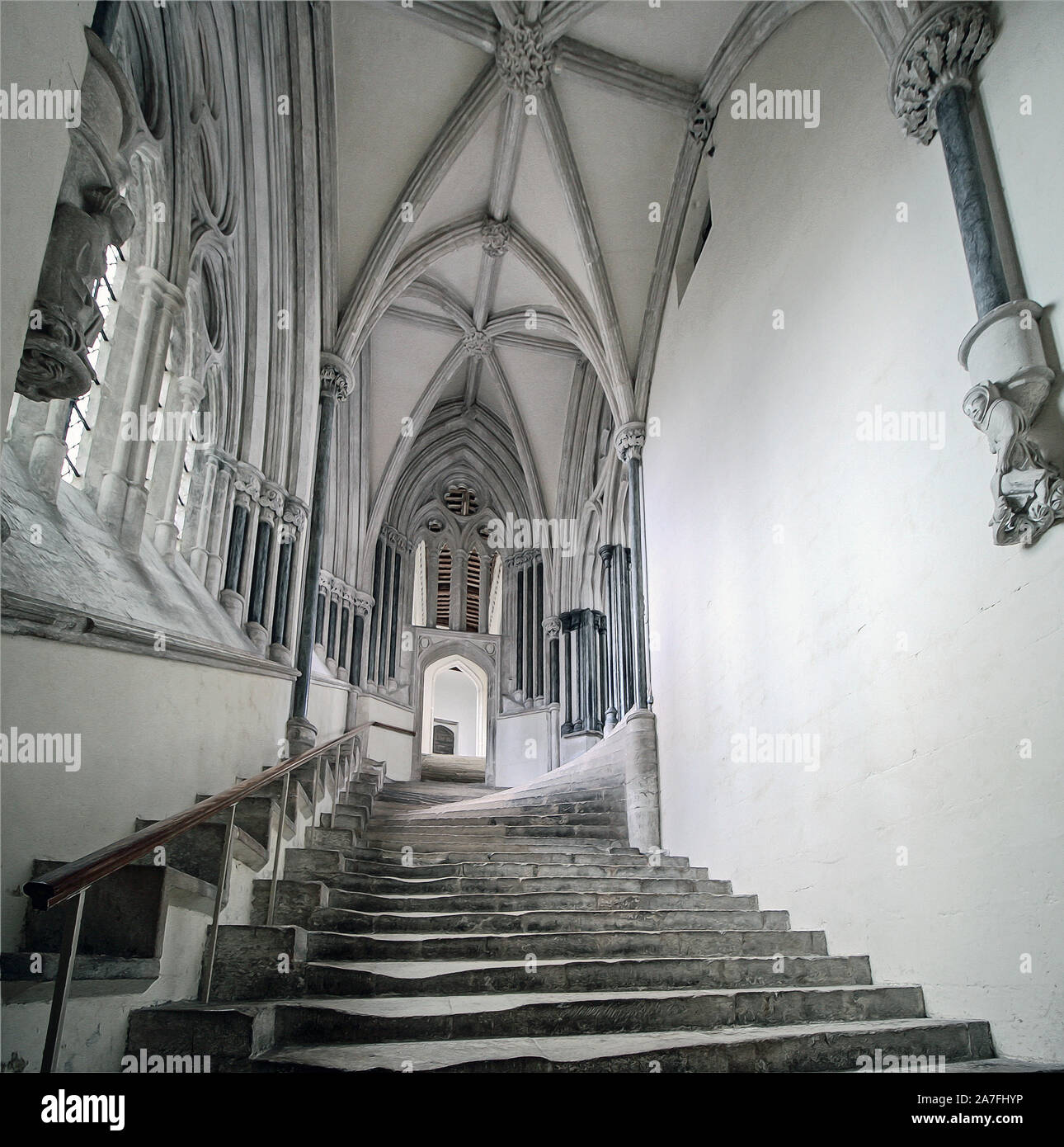 The famous Sea of Steps leading to the Chapter House at Wells Cathedral ...