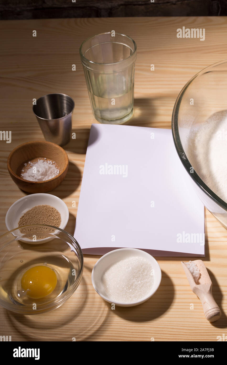Ingredients for the cake a sheet of recipe paper Stock Photo - Alamy