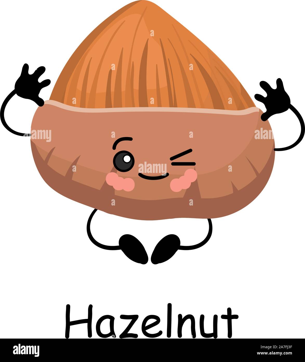 Hazelnut .Vector illustration. Cute CUTE Walnut character with arms and ...