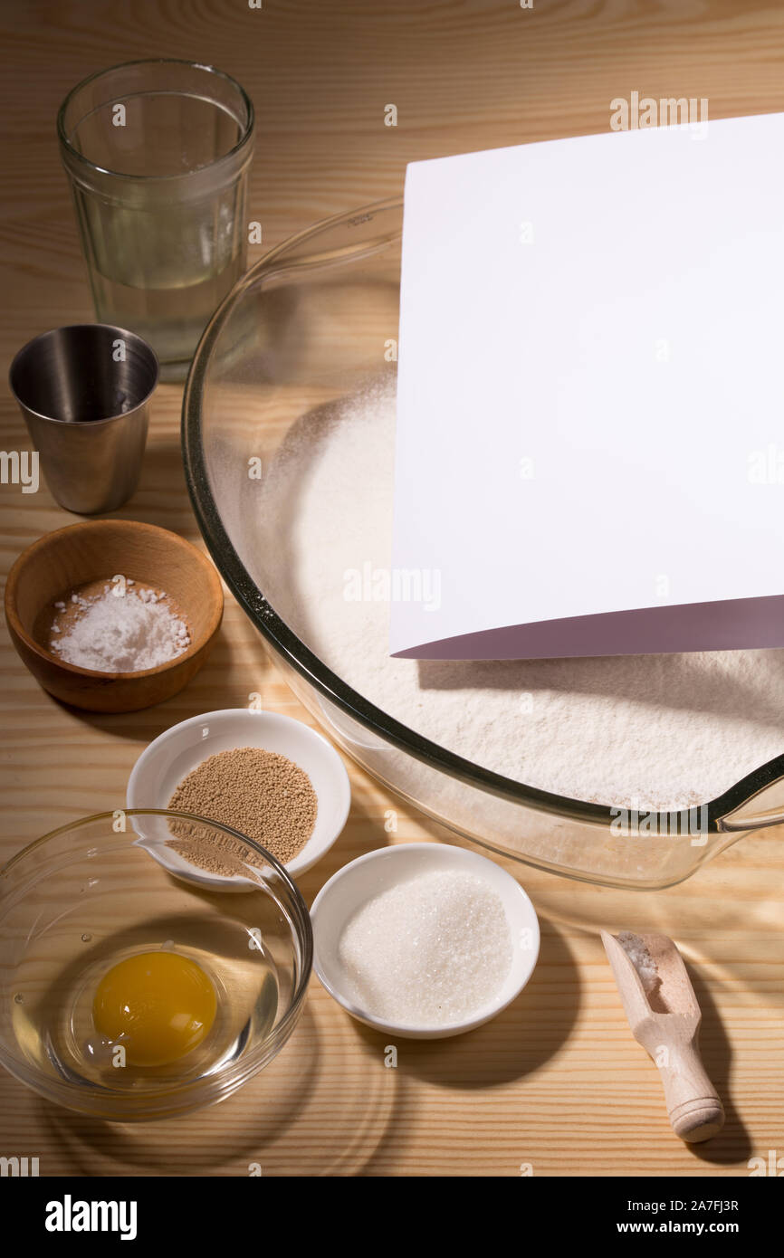 Ingredients for the cake a sheet of recipe paper Stock Photo - Alamy