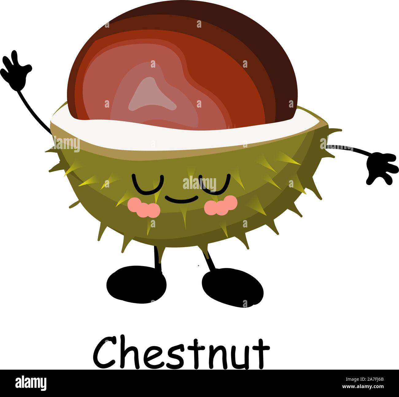 Walnut chestnut. Prickly nut. Vector illustration. Walnut character ...