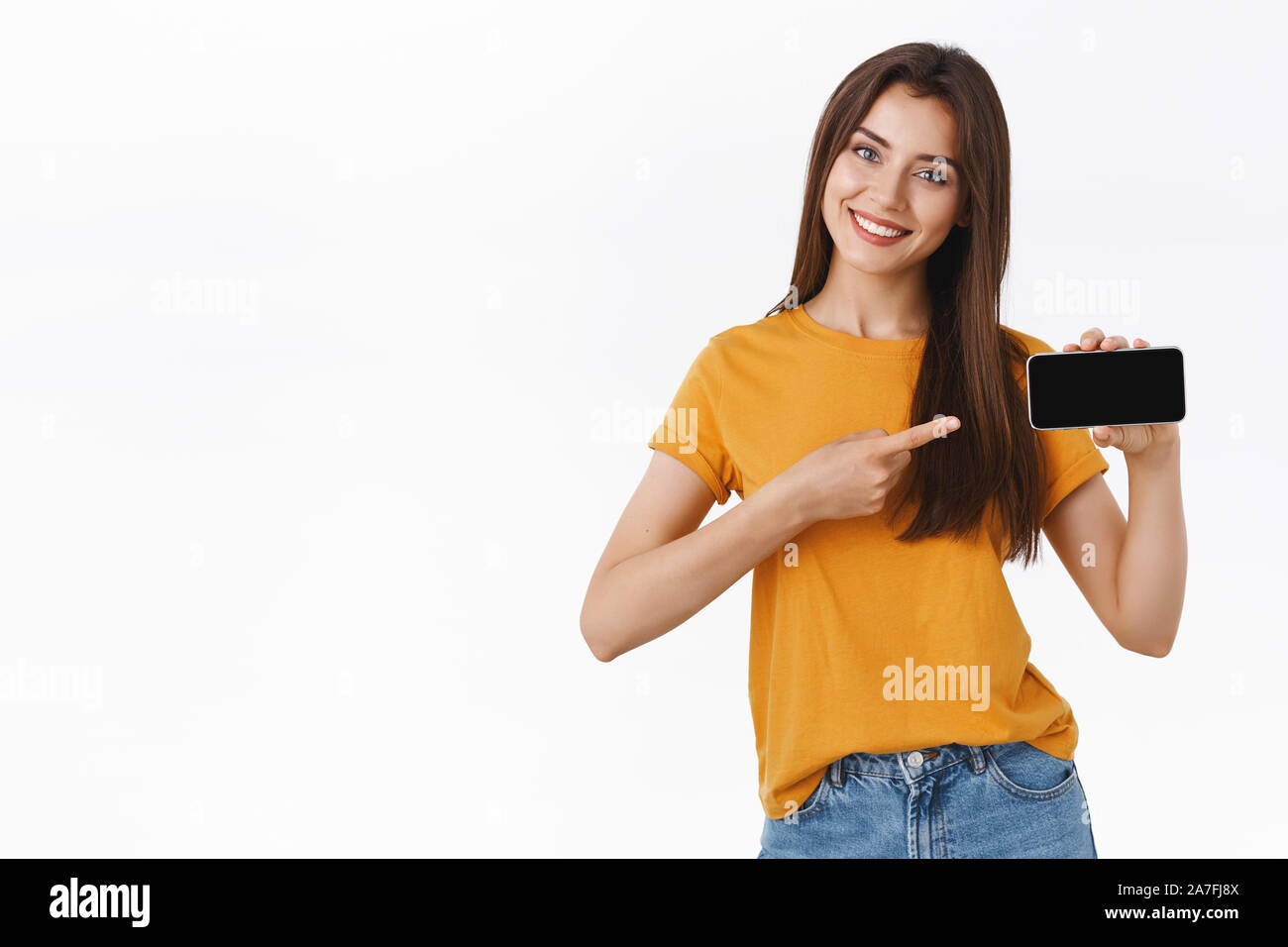 Confident Cheerful Gorgeous Young Modern Woman In Yellow T Shirt