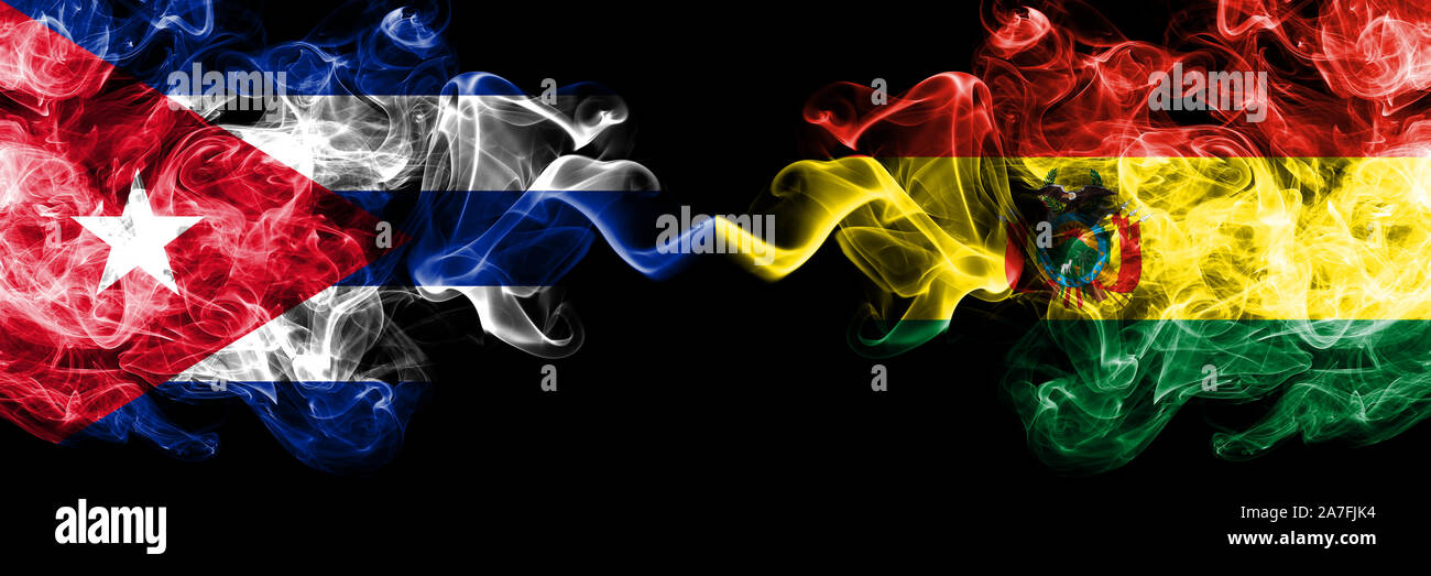 Cuba, Cuban vs Bolivia, Bolivian smoky mystic flags placed side by side ...