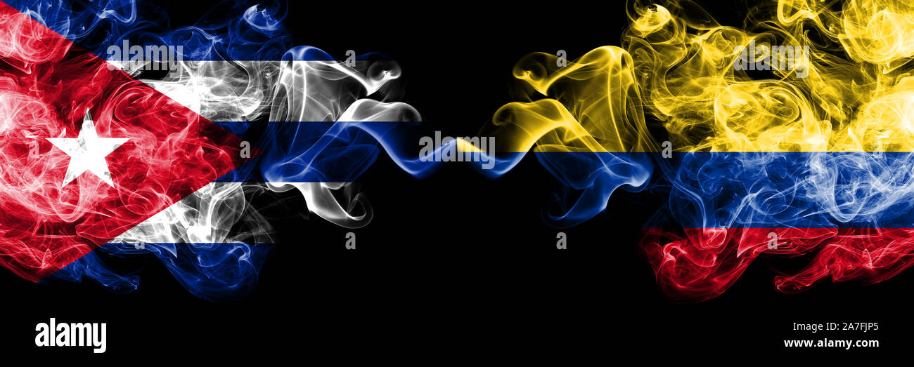 Cuba, Cuban vs Colombia, Colombian smoky mystic flags placed side by ...