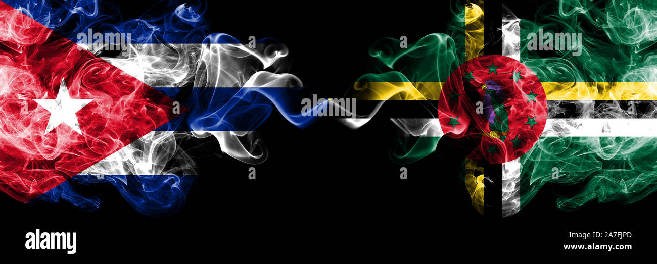 Cuba, Cuban vs Dominica smoky mystic flags placed side by side. Thick ...