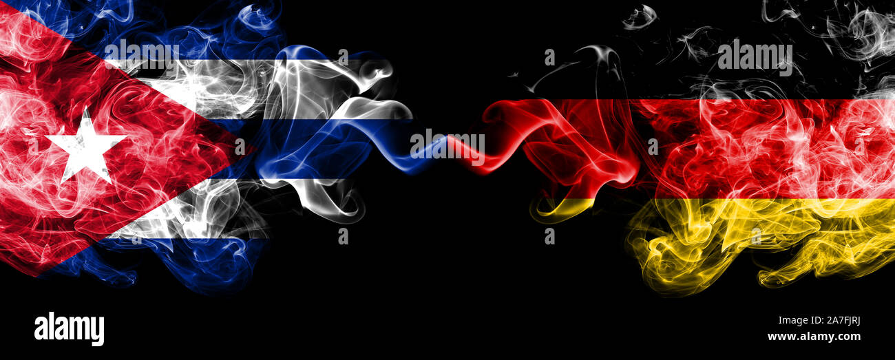Cuba, Cuban vs Germany, German smoky mystic flags placed side by side ...