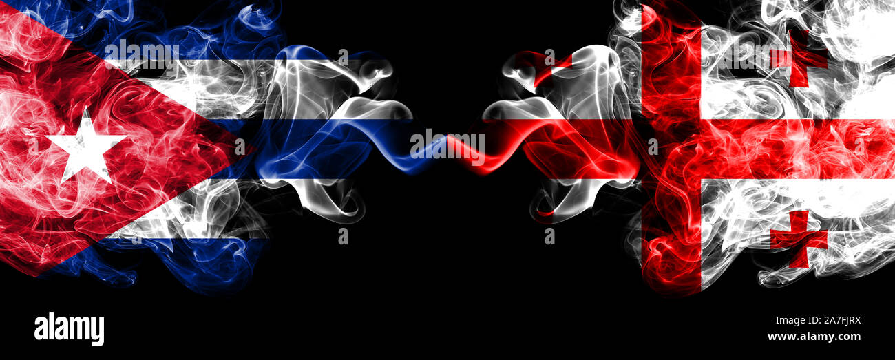 Cuba, Cuban vs Georgia, Georgian smoky mystic flags placed side by side ...