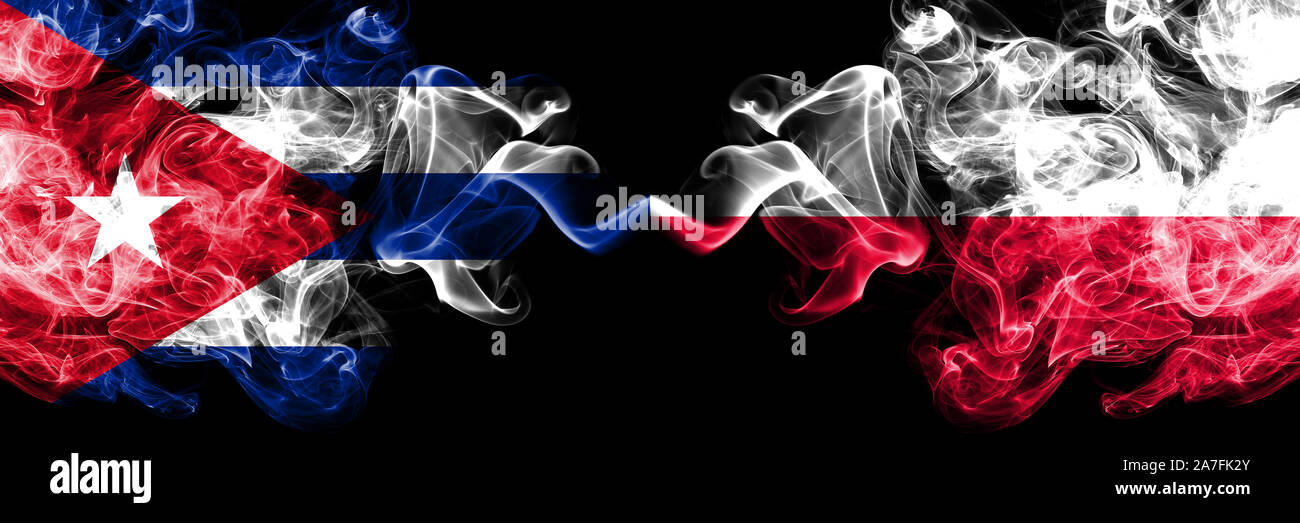 Cuba, Cuban vs Poland, Polish smoky mystic flags placed side by side ...