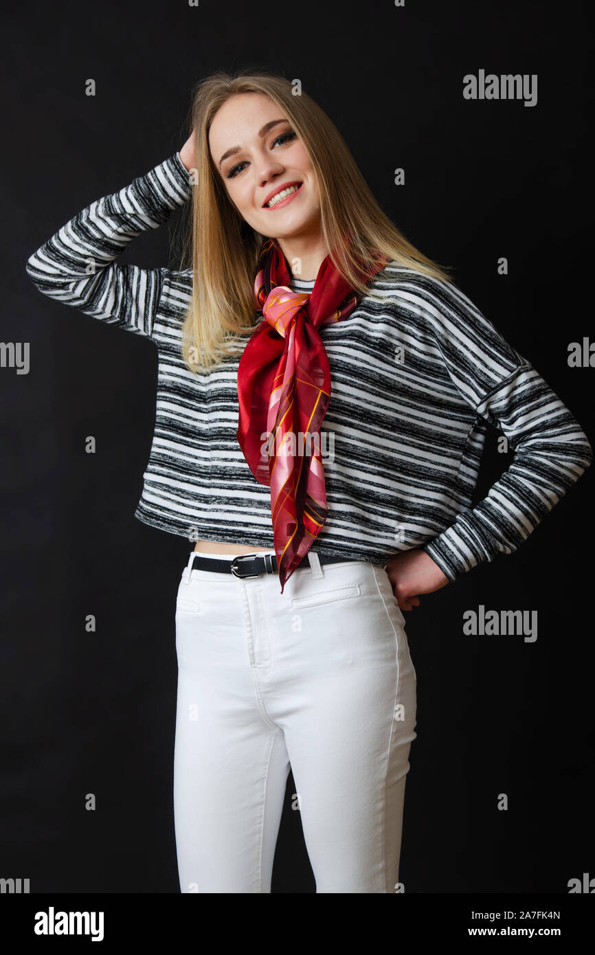 Young female model from Poland posing in studio. Girl with cute smile ...