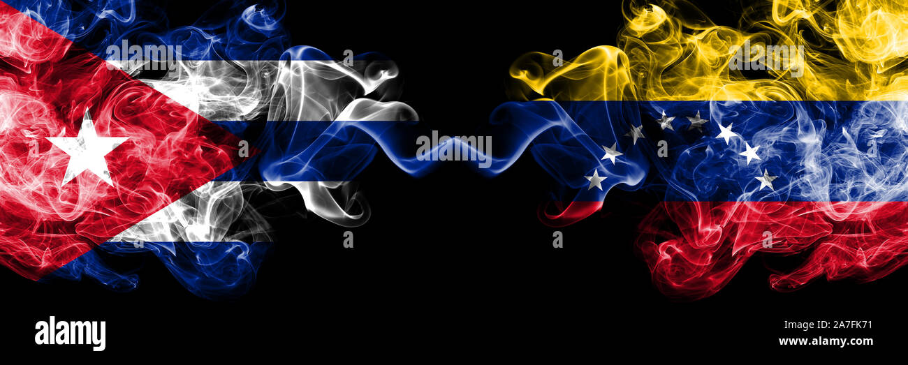 Cuba, Cuban vs Venezuela, Venezuelan smoky mystic flags placed side by ...