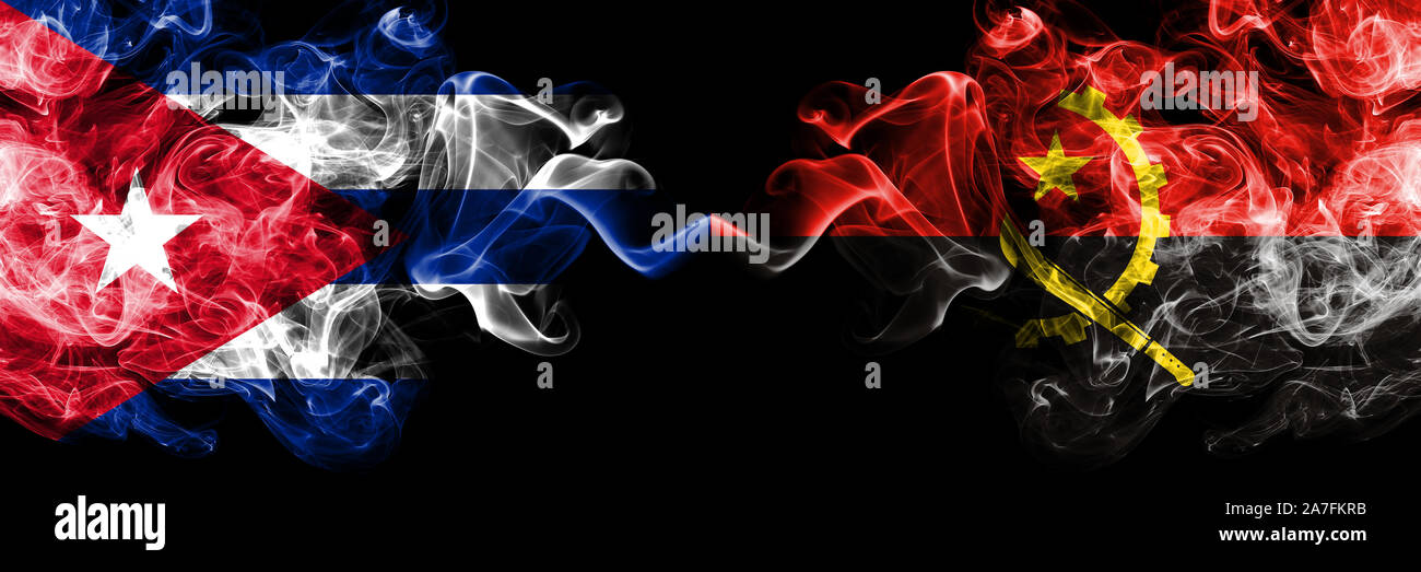 Cuba, Cuban vs Angola, Angolan smoky mystic flags placed side by side ...