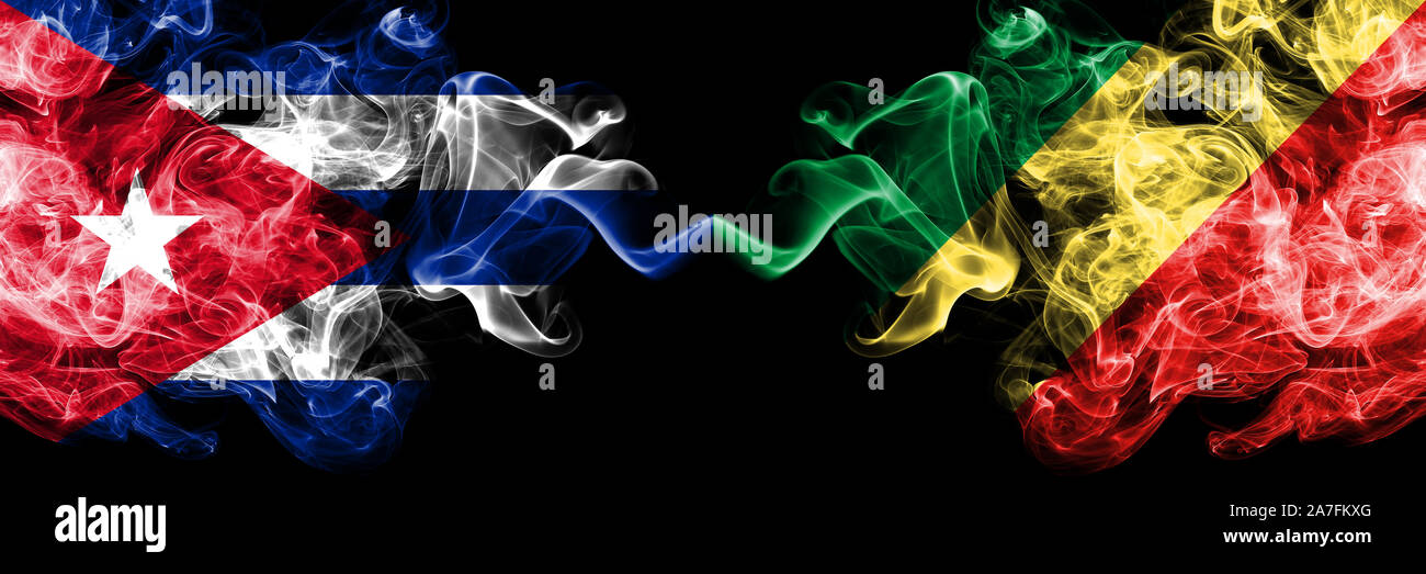 Cuba, Cuban vs Congo, Congolese smoky mystic flags placed side by side ...