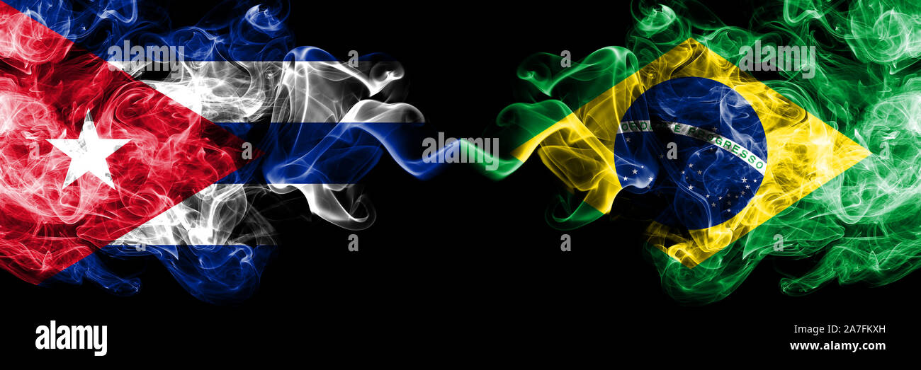 Cuba, Cuban vs Brazil, Brazilian smoky mystic flags placed side by side ...