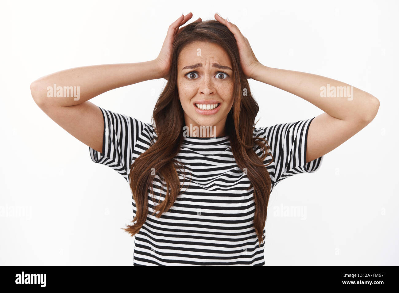 Desperate young woman facing problem hi-res stock photography and ...