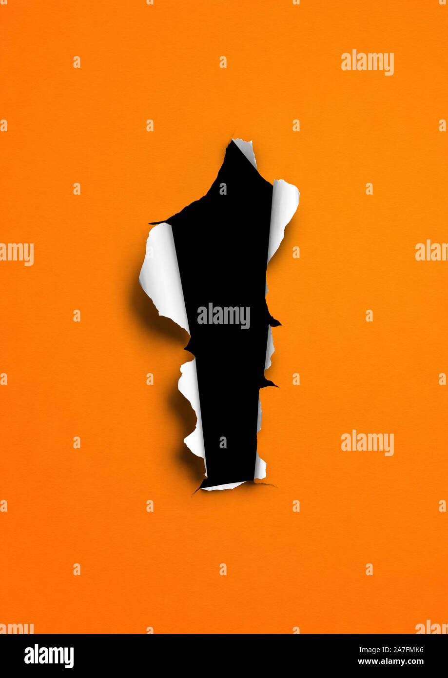Orange torn paper with black hole. blank background template Stock ...