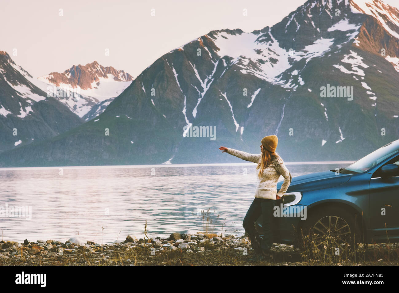 Woman car alone happy drive view hi-res stock photography and images ...